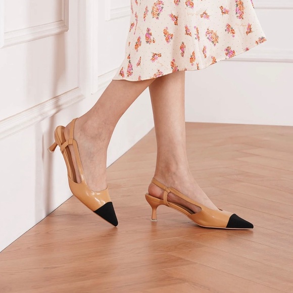 C. paravano | Shoes | Elegant Tan And Black Slingback Heels | Poshmark